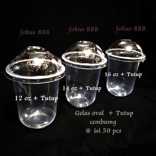 Jual gelas plastik oval ukuran 12oz 14oz 16oz + Tutup cembung isi 50pcs ...