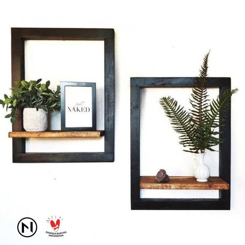 Promo Rak bunga tempel dinding kayu minimalis bentuk frame ukuran ...