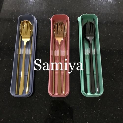 Jual Sendok garpu sumpit korea / alat makan set stainless box pouch ...