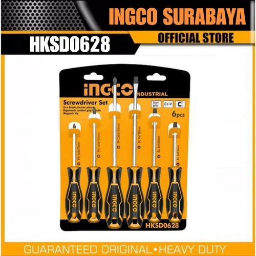 Jual INGCO HKSD0628 OBENG SET GAGANG KARET MAGNET SCREWDRIVER SET 6 PCS ...