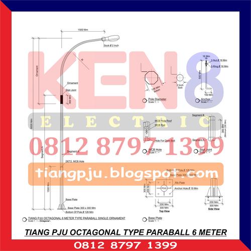 Jual Tiang PJU Octagonal 6 Meter Paraball Single HD Galvanized 2,8 120 ...