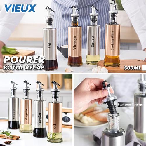 Jual botol kaca transparan / bottle oil pourer stainless / tempat saos ...