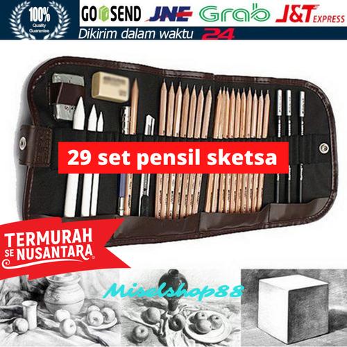 Jual set 29 pensil sektsa gambar sketch drawing pencil free pouch ...