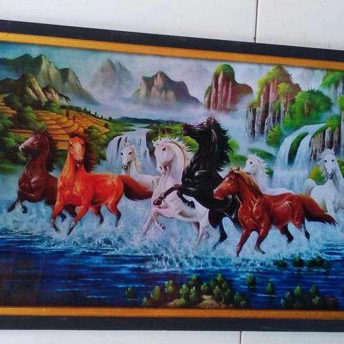 Jual lukisan cetak kuda hoky plus bingkai tinggal pajang - Putih - Kab ...