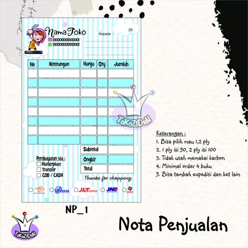 Jual NOTA PENJUALAN BON KWITANSI ONLINE SHOP CETAK CUSTOM DESAIN - 1ply ...