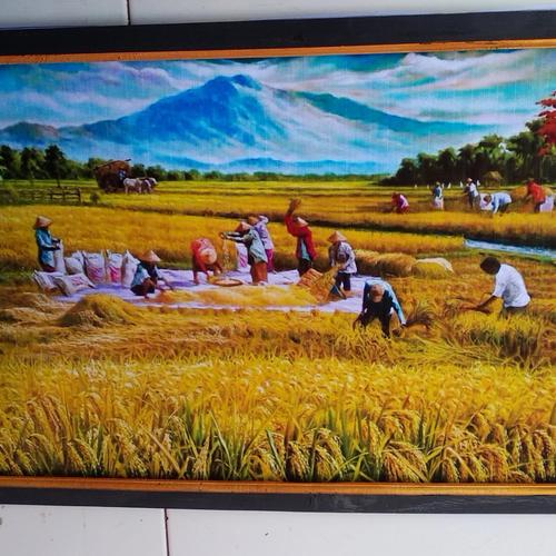 Jual lukisan cetak panen raya padi plus bingkai - Kab. Cilacap ...