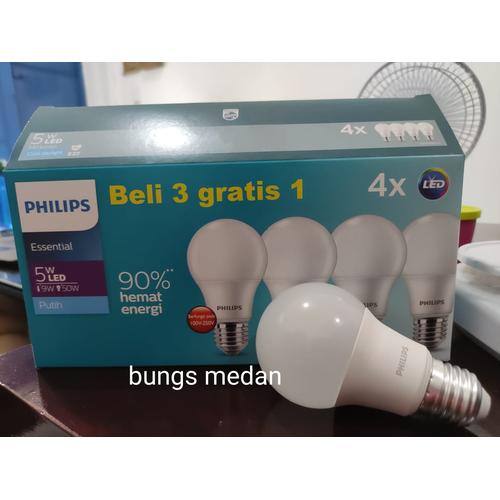 Jual LAMPU LED PHILIPS 5W BULB ESSENTIAL PUTIH 5 WATT 5WATT 5 W ISI 4 ...