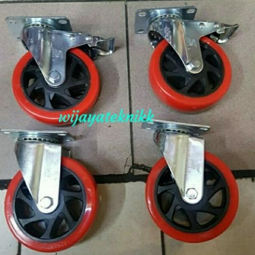 Jual Roda Polyurethane ukuran 4 inch Roda Troly PU merah 4 inchi roda ...