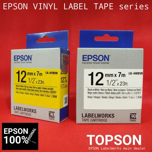 Jual Epson Vinyl Series 12mm Label Tape Cartridge | Black on White ...