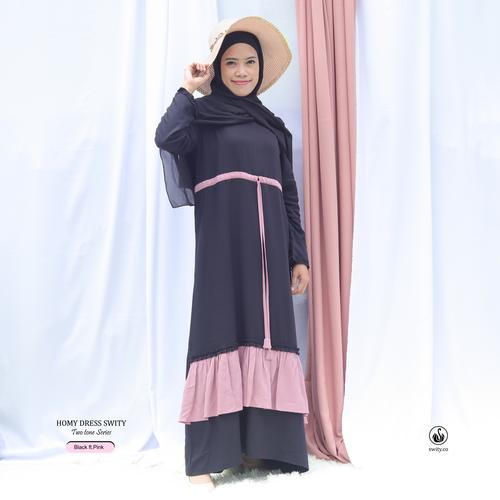 Jual Gamis Lebaran Black ft Pink/Home Dress/Gamis Muslimah Kekinian - S ...