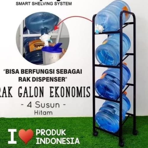 Jual rak galon susun 4 / rak galon besi 4 tingkat / rak aqua beroda ...