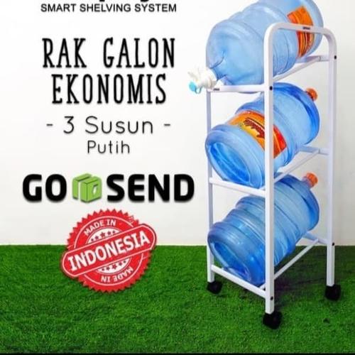 Jual rak galon susun 3 tingkat / rak aqua 3 tingkat besi beroda - Putih ...