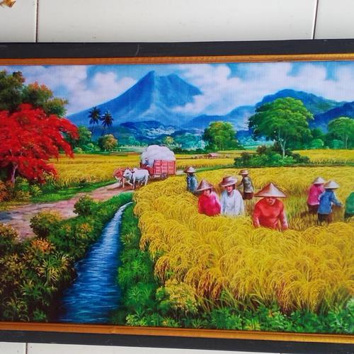 Jual lukisan cetak panen raya dipinggir kali plus bingkai - Putih - Kab ...
