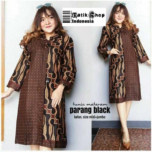 Jual Tunik Mataram Parang Dress Batik Klasik Black Jumbo Sogan Casual ...
