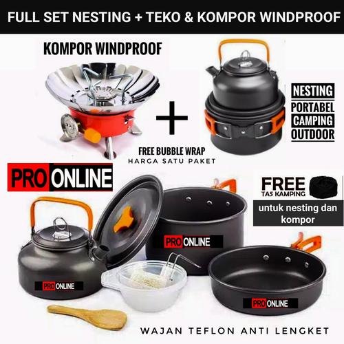 Jual Nesting Teko & Kompor Windproof Kemping Gunung Cooking Set Camping ...