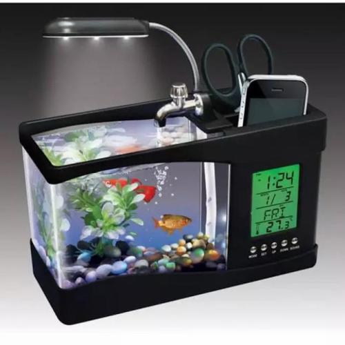 Jual Aquarium Cupang Mini Meja Kerja Kantor + Jam Digital Lampu +Box ...