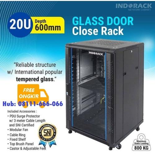 Jual INDORACK IR6020G CLOSE RACK 20U Depth 600mm Glass Door - Jakarta ...