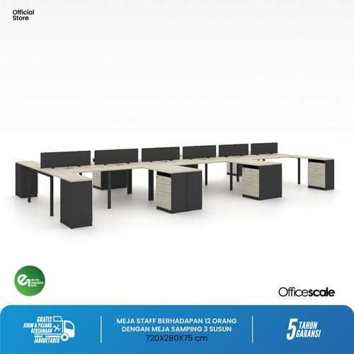 Promo Meja Kerja Kantor H Shape Berhadapan 12 Orang+Meja Samping laci ...