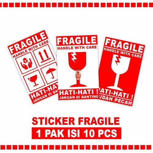 Jual Sticker label FRAGILE Glossy 4cm x6cm 1 Pak isi 10 pcs - Kota ...