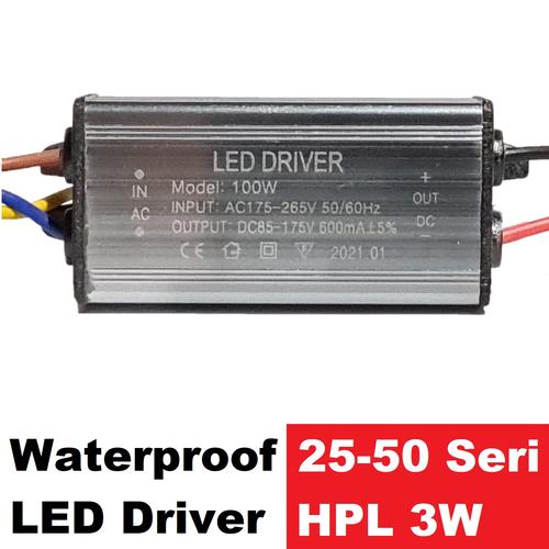 Jual LED driver waterproof 100W 600 mA rangkaian seri 25-50 HPL 3W ...