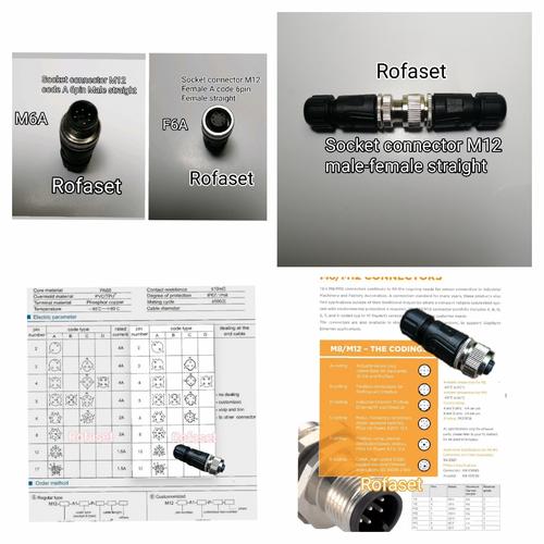 Jual socket connector M12 male Female 6pin Acode straight soldering ...