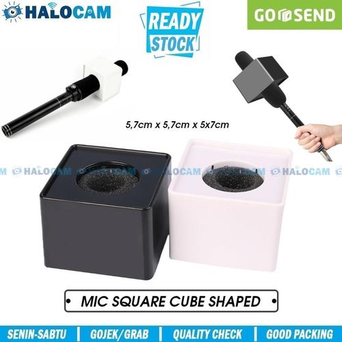 Jual Black ABS Microphone Interview Square Cube Logo Flag Station ...