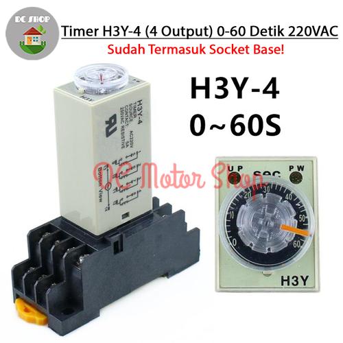 Jual Timer H3Y-4 H3Y 4 220VAC 60s 1min Delay Timer Relay DPDT +Socket ...