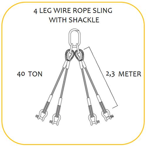 Jual 4 LEG WIRE ROPE SLING + SHACKLE. CAP 40 TON 2,3 M ( SELING 4 KAKI ...