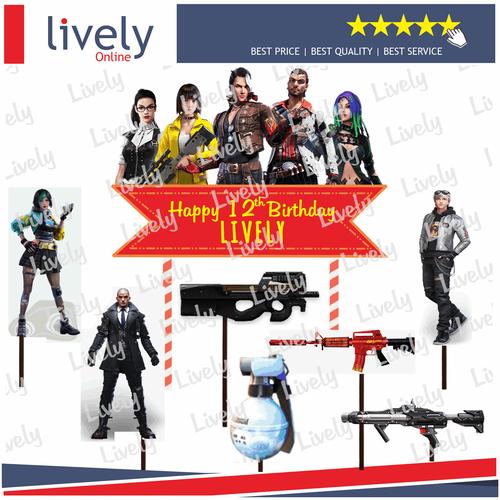 Jual Cake Topper Hiasan HBD happy birthday Custom Nama FREE FIRE 05 set ...