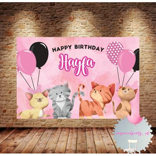 Jual Custom Backdrop Banner Spanduk Happy Birthday Anak Kucing Cat ...