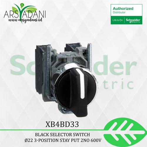 Jual XB4BD33 - Black selector switch Ø22 3-position stay put 2NO 600V ...