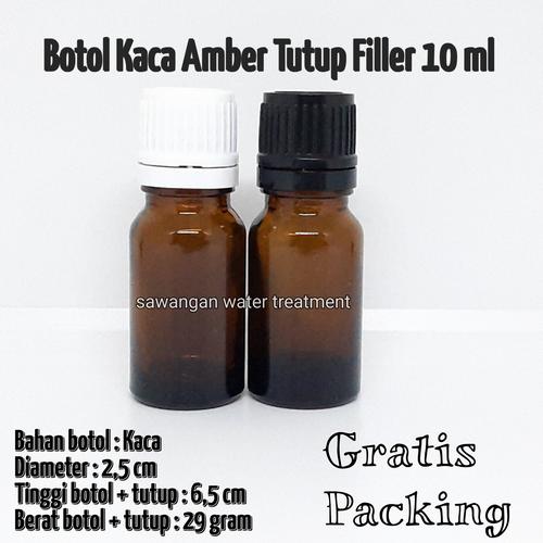 Jual Botol Kaca Amber 10 ml Tebal Tutup dan Filler / Botol Kaca 10 ml ...