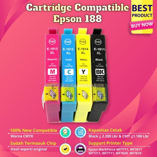 Jual Cartridge Tinta Epson T188 Compatible WF-7111 WF-7611 WF-3621 WF ...