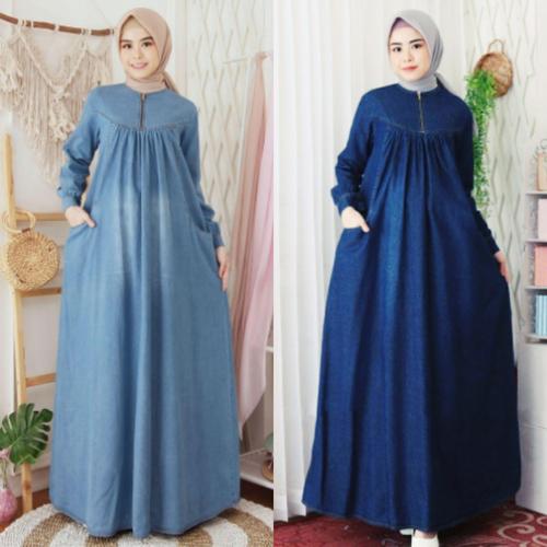Jual Baju Gamis Wanita Jeans Denim Maxi Long Dress Muslim - Light Blue ...