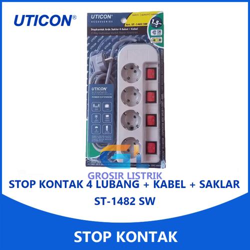 Jual Uticon Stop Kontak Arde 4 Lubang + Kabel + Saklar ST-1482 SW ST ...