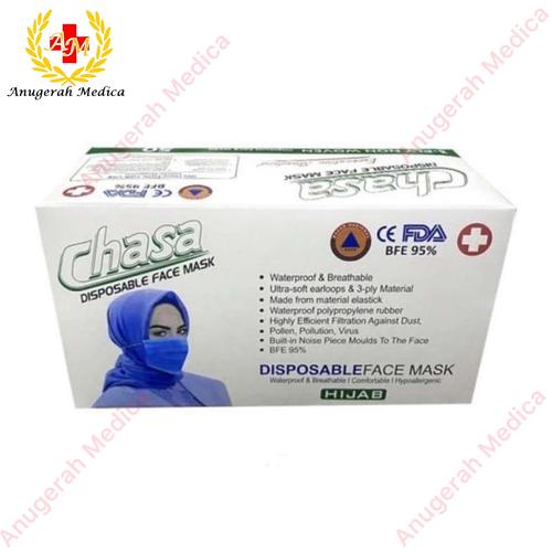 Jual Masker Chasa Hijab / Headloop/ Disposable Face Mask 3 Ply 50 Pcs ...