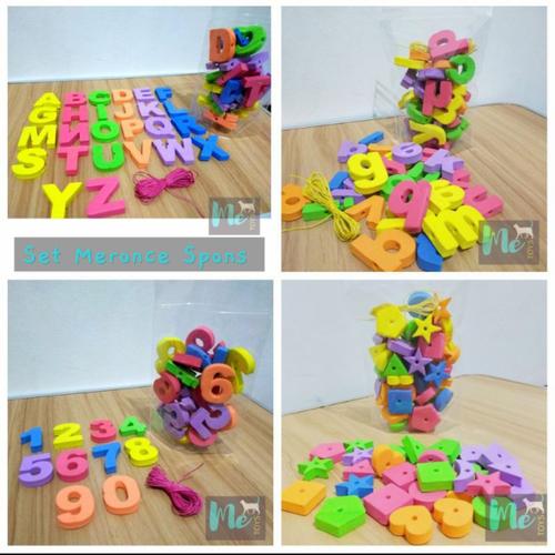 Jual Mainan edukasi meronce spon huruf,angka,geometri kemas Box lengkap ...