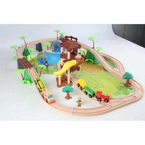 Jual Wooden jungle train set, jungle railway train, wooden zoo train ...