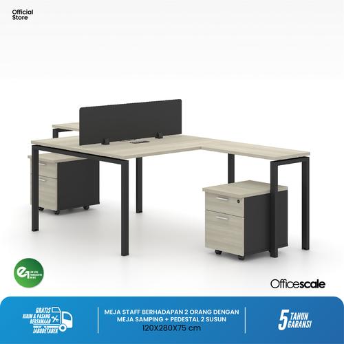 Promo Meja Kerja Kantor T Shape Berhadapan 2 Orang + Meja Samping ...