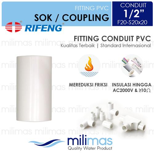 Jual RIFENG - SOK / Coupling 1/2" (20mm) - Fitting Conduit PVC F20-S20 ...