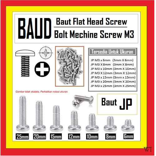 Jual BAUT OBENG BAUD JP M3 SEKRUP STAINLESS 10 15 20 25 30 35 40 45 50 60mm - GALVANIS, M3 X 4mm ...