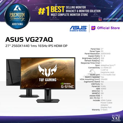 Jual Monitor LED Gaming Asus VG27AQ 27" 2560x1440 1ms 165Hz IPS HDMI DP ...
