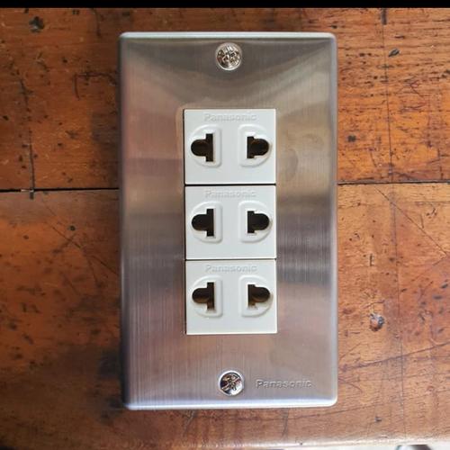 Jual stop kontak panasonic stainless besi cover penutup frame besi ...