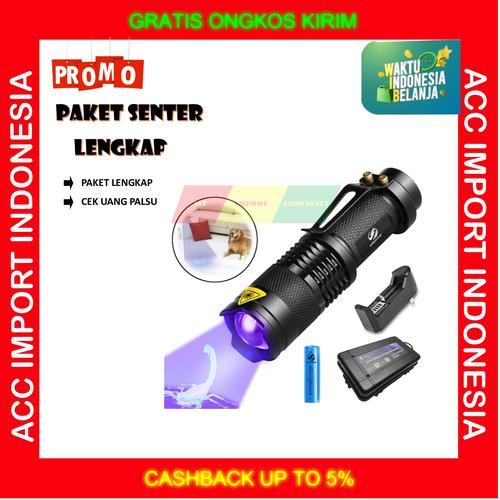 Jual Paket Senter Baterai LED Cree Q5 395nm UV Ultraviolet Cek Uang ...