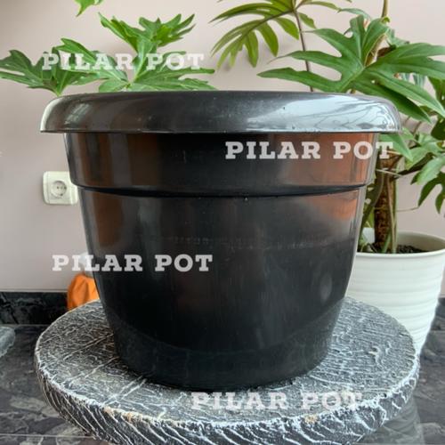 Jual Pot bunga tanaman plastik hitam tulip 30cm kuping - global lion ...