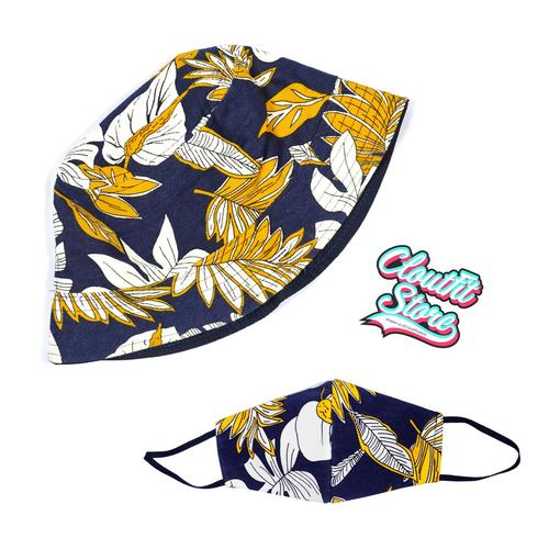 Jual Topi Bucket Hat Masker Motif Floral Dongker Leaf Kanvas Canvas ...