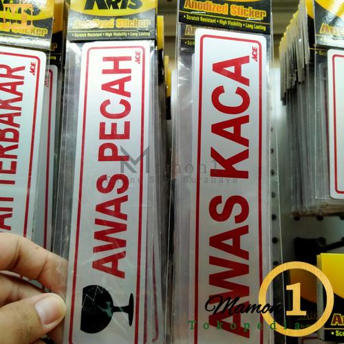 Jual Sign label AWAS KACA/AWAS PECAH/Kris stiker 6x20 cm - AWAS KACA ...