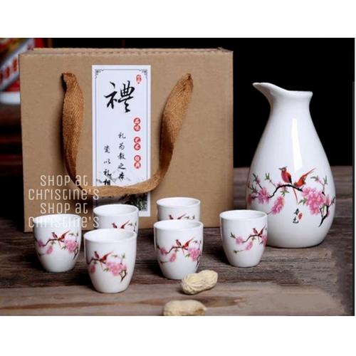 Jual Ceramic Soju Sake Set Chinese Wine Jar Tea Set Teapot Gift Box ...