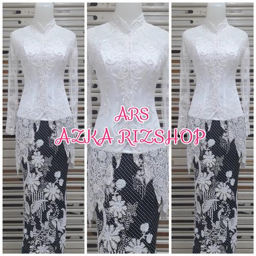 Jual set kebaya akad nikah +longtorso dan rok payet batik - Putih, XXXL ...