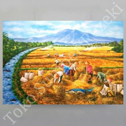 Jual Poster Desa Petani Gunung Pemandangan Sungai Sawah Kanvas Paper ...